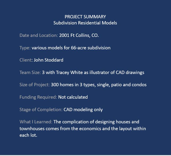 Summary Subdivision Residential Models
